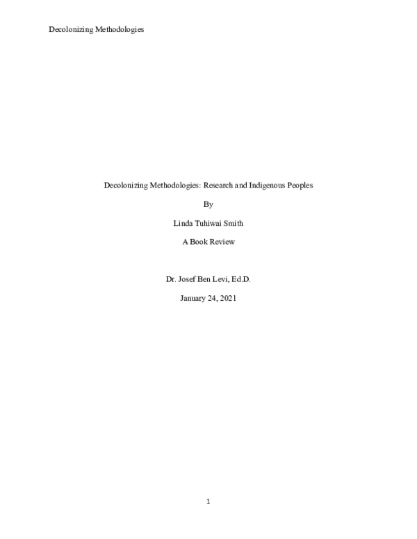 (DOC) Decolonizing Methodologies: Research and Indigenous Peoples