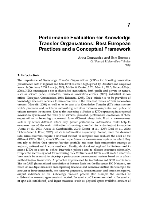 (PDF) Performance Evaluation for Knowledge Transfer Organizations: Best ...