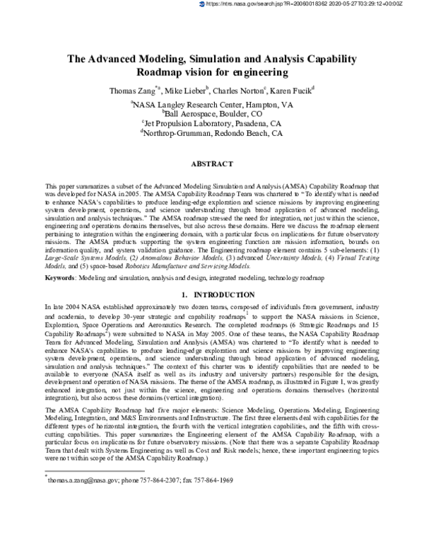 (PDF) The advanced modeling, simulation and analysis capability roadmap vision for engineering