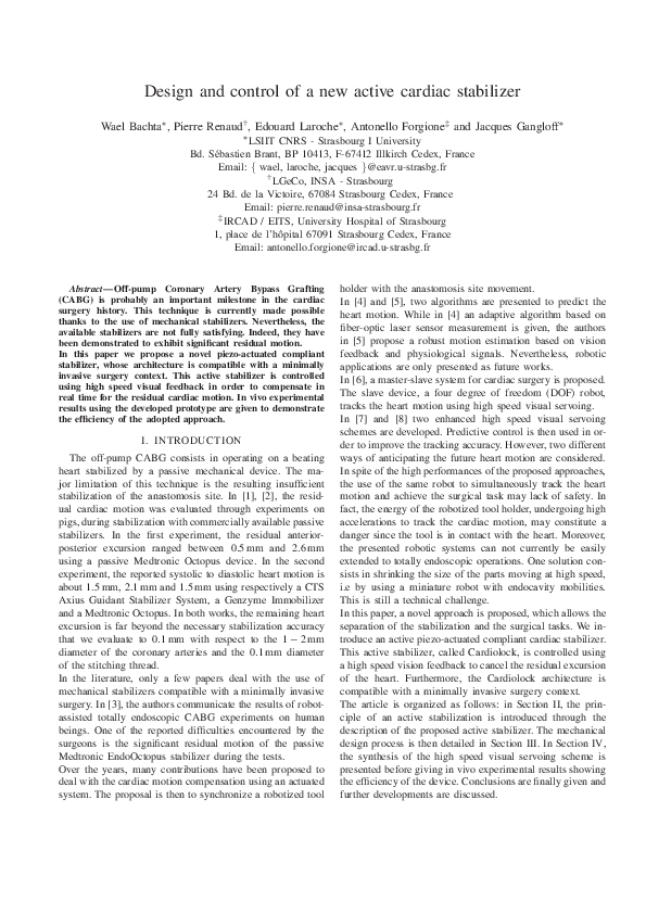 (PDF) Design and control of a new active cardiac stabilizer