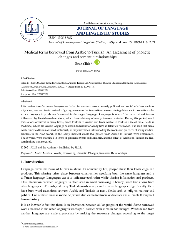 (PDF) Medical Terms Borrowed from Arabic to Turkish: An Assessment of ...