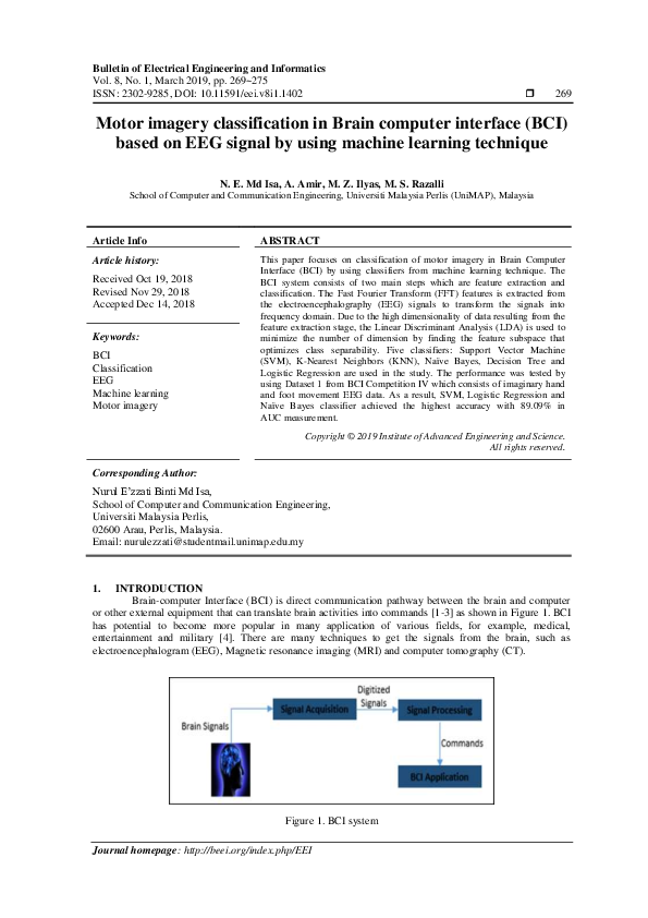 (PDF) Motor imagery classification in Brain computer interface (BCI) based on EEG signal by ...