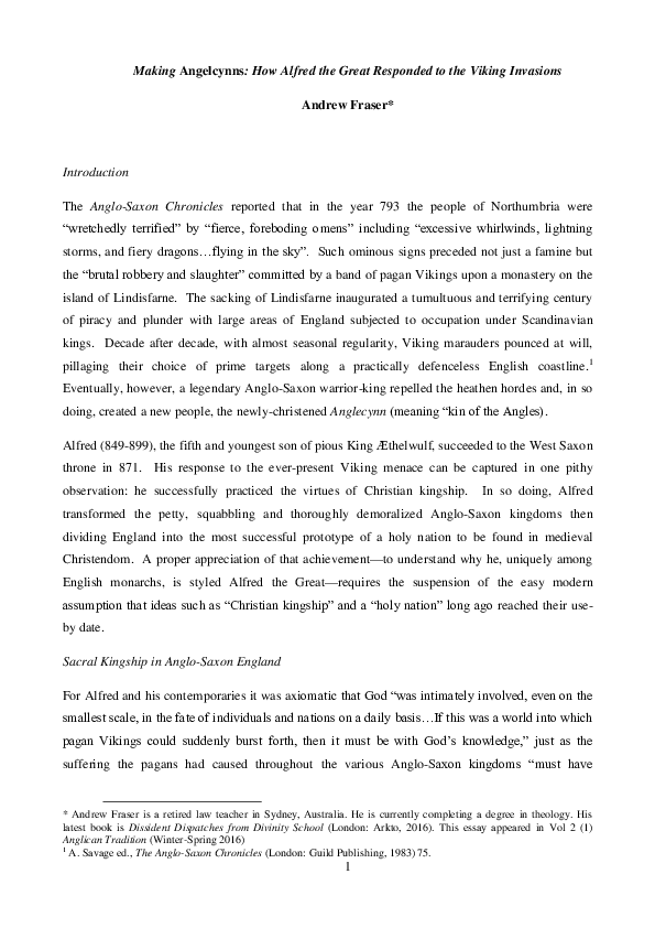 (PDF) Making Angelcynns: How Alfred the Great Responded to the Viking ...
