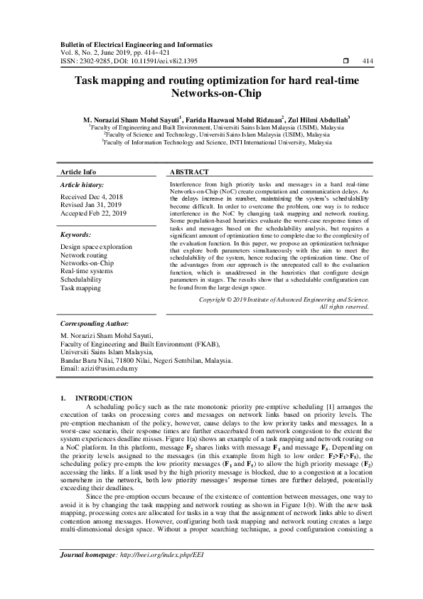 (PDF) Task mapping and routing optimization for hard real-time Networks-on-Chip