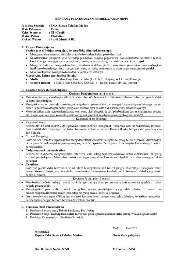 (DOC) RPP Elastisitas