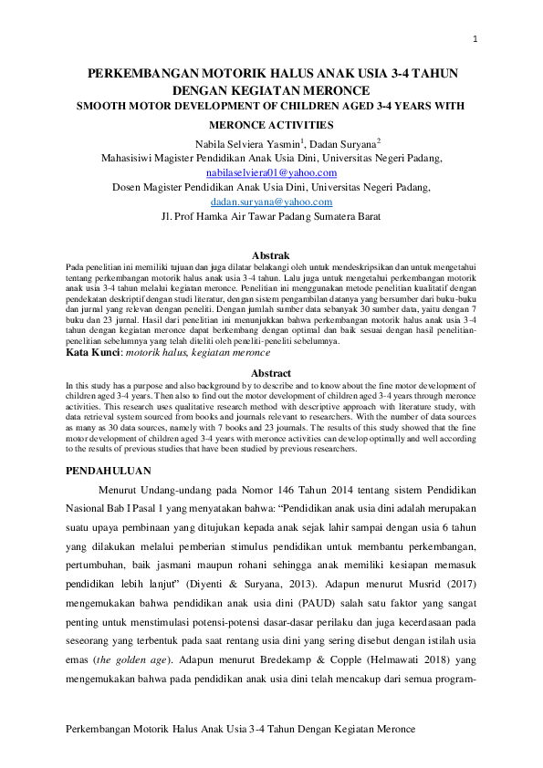 (PDF) PERKEMBANGAN MOTORIK HALUS ANAK USIA 3-4 TAHUN DENGAN KEGIATAN MERONCE SMOOTH MOTOR ...