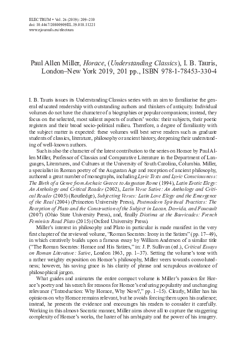 (PDF) Paul Allen Miller, Horace, (Understanding Classics), I.B. Tauris ...
