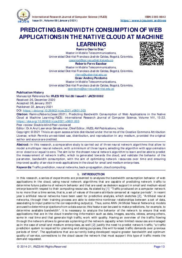 (PDF) PREDICTING BANDWIDTH CONSUMPTION OF WEB APPLICATIONS IN THE NATIVE CLOUD AT MACHINE LEARNING