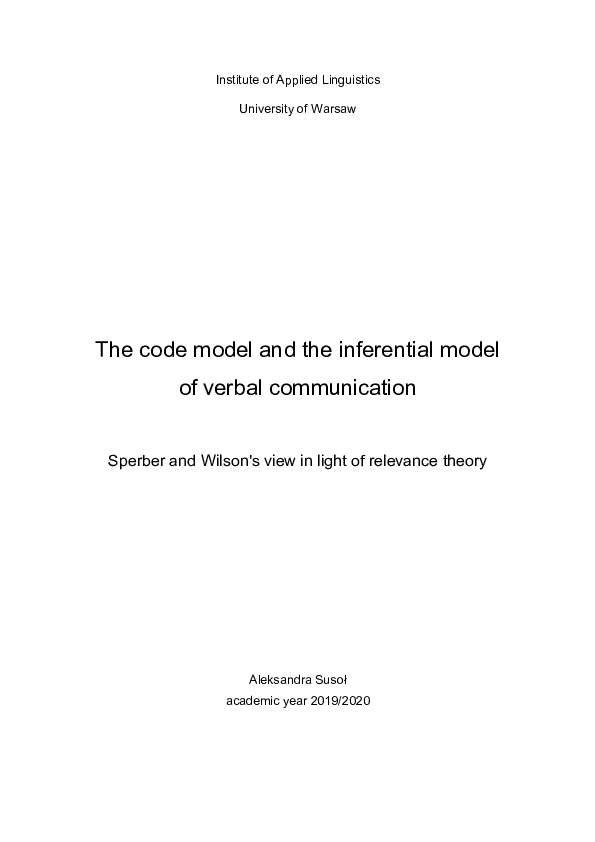 (DOC) The code model and the inferential model of verbal communication