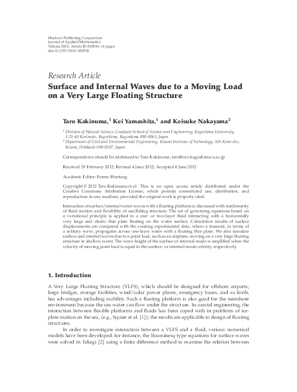 Pdf Surface And Internal Waves Due To A Moving Load On A Very Large Floating Structure