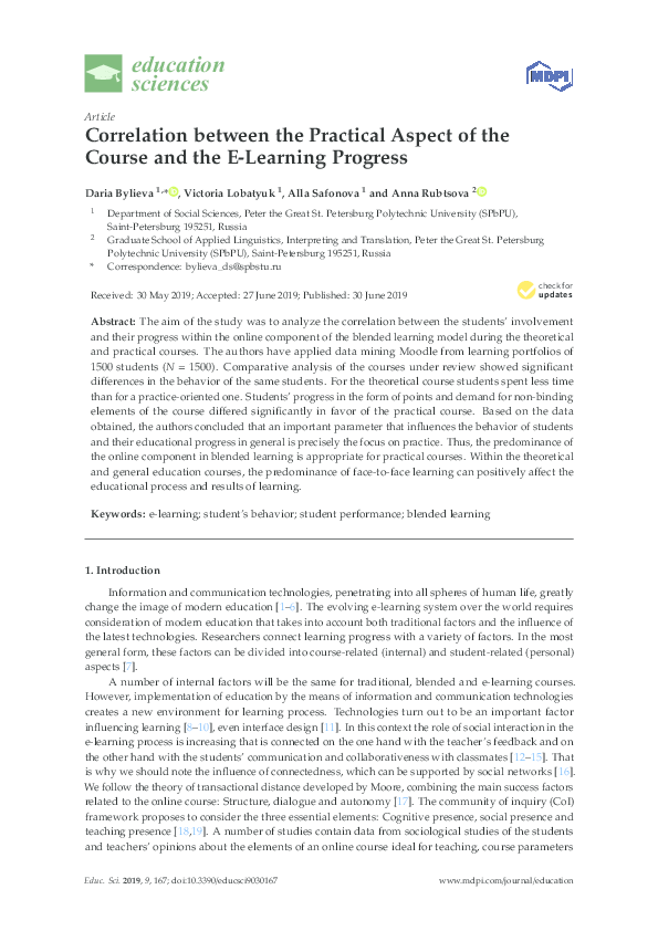 (PDF) Correlation between the Practical Aspect of the Course and the E-Learning Progress