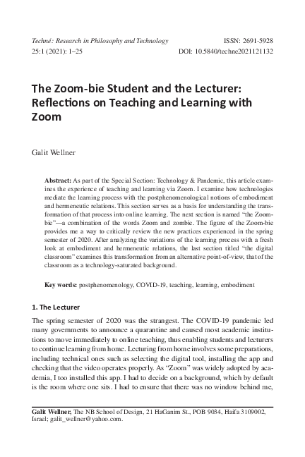 (PDF) The Zoom-bie Student and the Lecturer: Reflections on Teaching ...