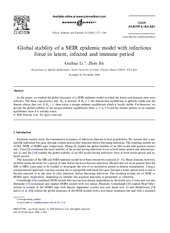 (PDF) Global stability of a SEIR epidemic model with infectious force in latent, infected and ...