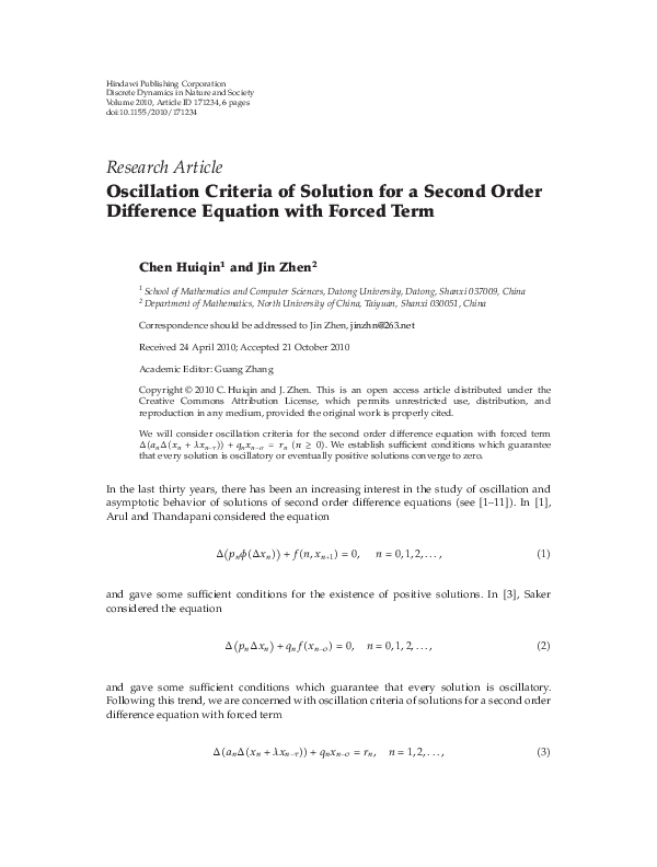 (PDF) Oscillation Criteria of Solution for a Second Order Difference ...