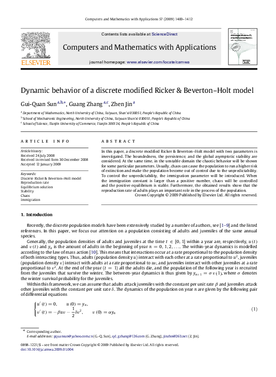 (PDF) Dynamic behavior of a discrete modified Ricker & Beverton–Holt model