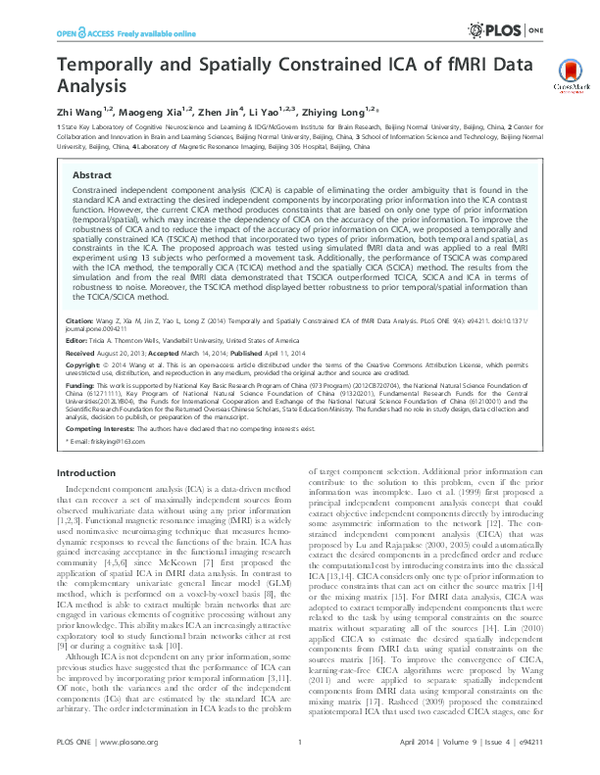 (PDF) Temporally and Spatially Constrained ICA of fMRI Data Analysis