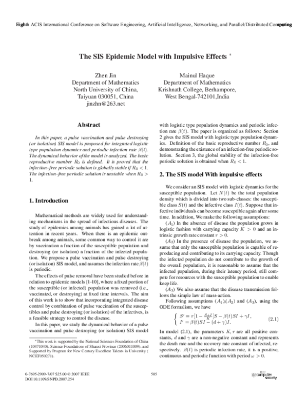 (PDF) The SIS Epidemic Model with Impulsive Effects