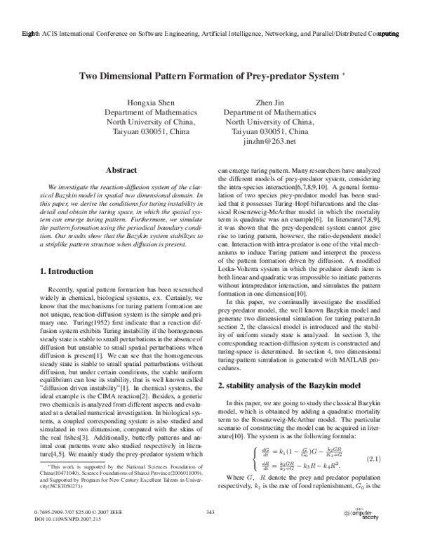 Pdf Two Dimensional Pattern Formation Of Prey Predator System