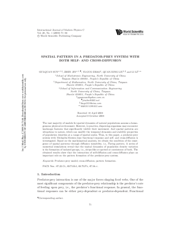 Pdf Spatial Pattern In A Predator Prey System With Both Self And