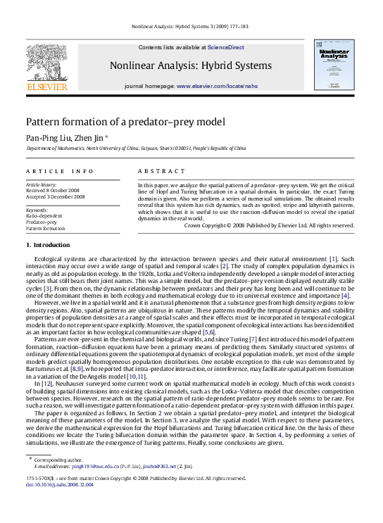 (PDF) Pattern formation of a predator–prey model