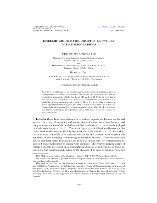 (PDF) Epidemic models for complex networks with demographics