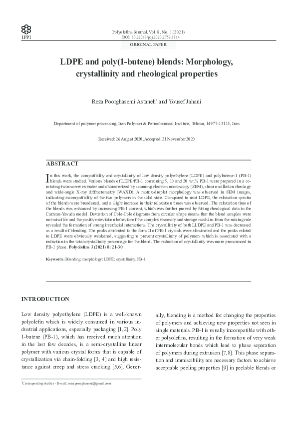 (PDF) LDPE and poly(1-butene) blends: Morphology, crystallinity and ...