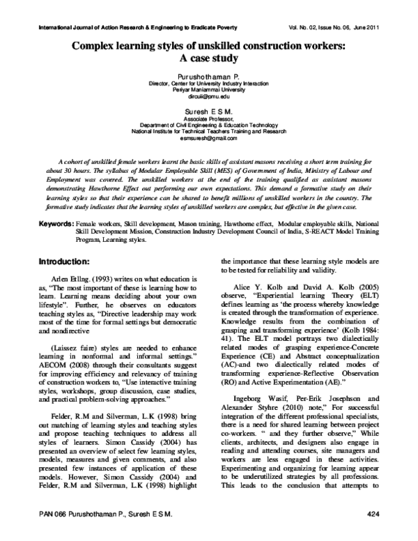 (PDF) Complex learning styles of unskilled construction workers: A case study