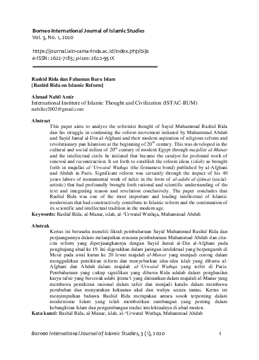 (PDF) Rashid Rida dan Fahaman Baru Islam [Rashid Rida on Islamic Reform