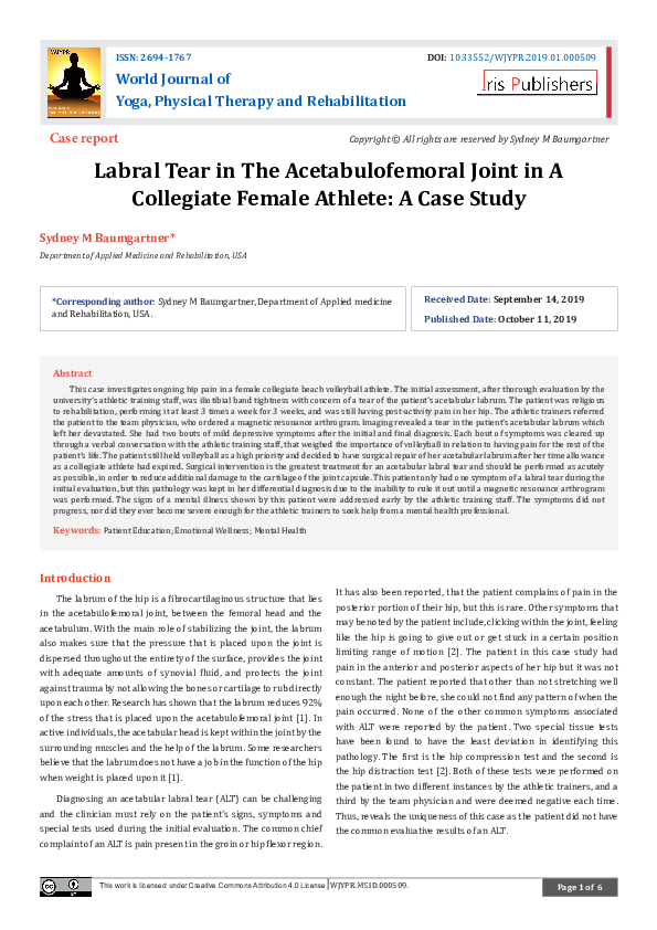 (PDF) Labral Tear in The Acetabulofemoral Joint in A Collegiate Female ...