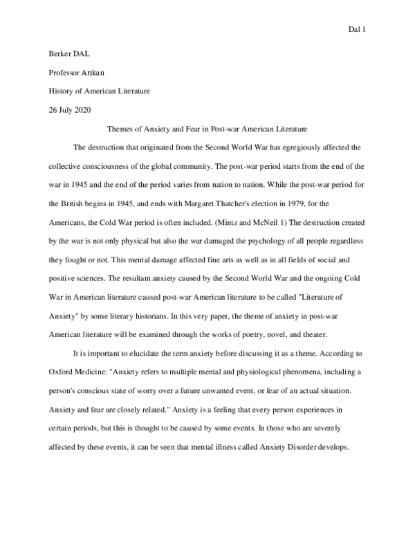 (PDF) Themes of Anxiety and Fear in Post war American Literature