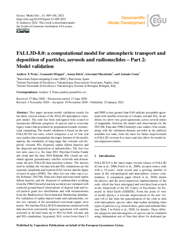 Pdf Fall3d 8 0 A Computational Model For Atmospheric Transport And