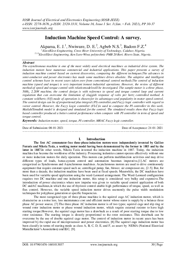 (PDF) Induction Machine Speed Control: A survey
