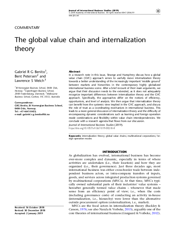 (PDF) The global value chain and internalization theory