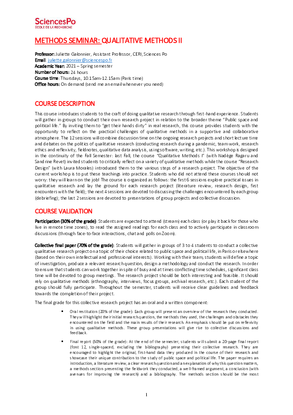 (PDF) SYLLABUS Qualitative methods II