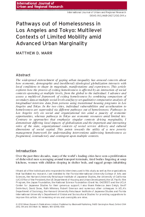 (PDF) Pathways out of Homelessness in Los Angeles and Tokyo: Multilevel ...