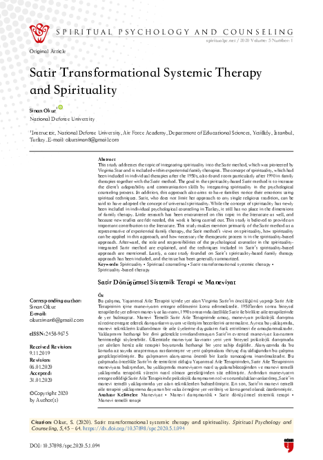 (PDF) Satir Transformational Systemic Therapy and Spirituality