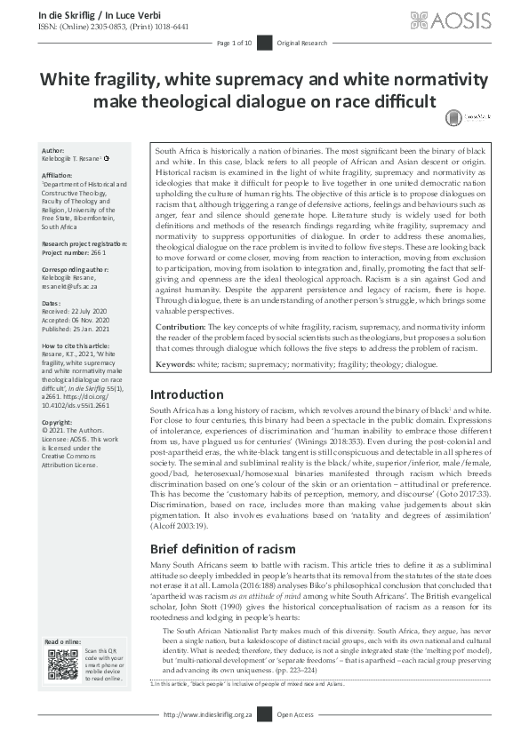 (PDF) White fragility, white supremacy and white normativity make ...