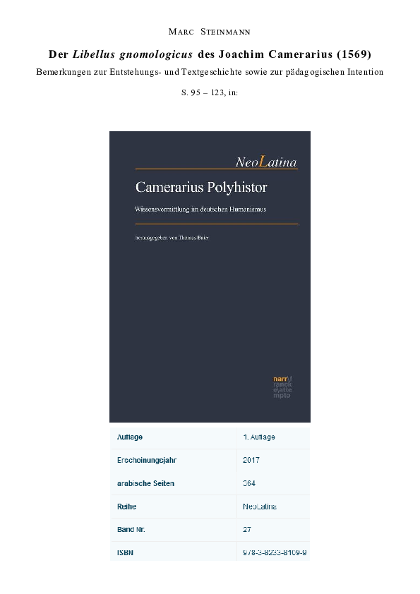 (PDF) ARTIKEL / BUCHBEITRAG: Marc Steinmann: Der "Libellus gnomologicus ...