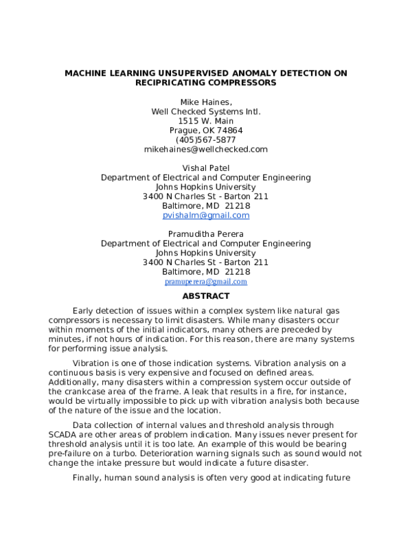 (PDF) MACHINE LEARNING UNSUPERVISED ANOMALY DETECTION ON RECIPRICATING COMPRESSORS