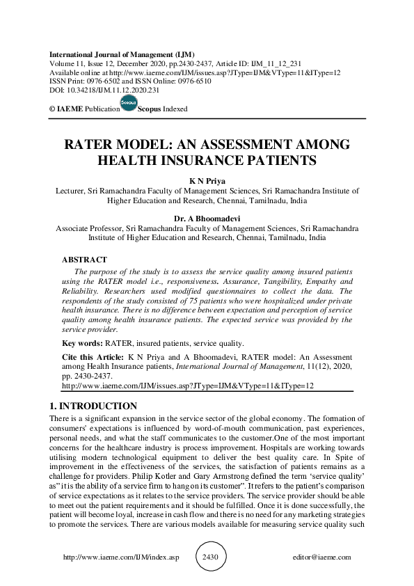 (PDF) RATER model: An Assessment among Health Insurance patients