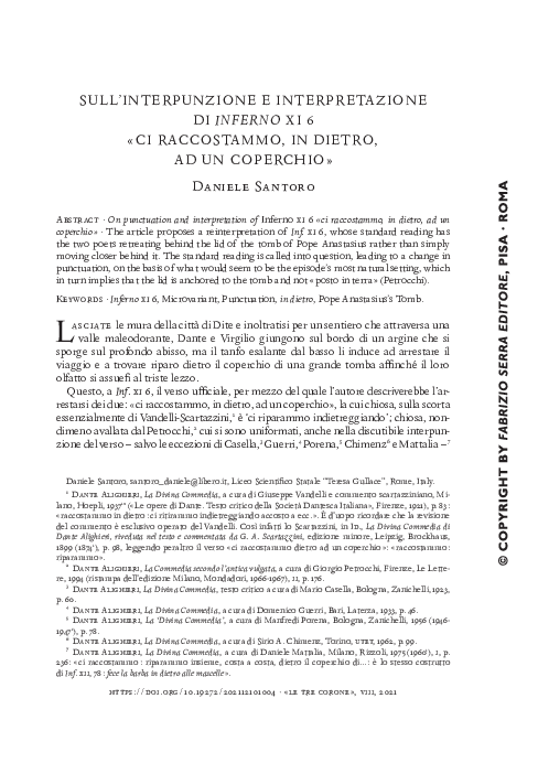 (PDF) Sull’interpunzione e interpretazione di Inferno XI 6 «ci ...