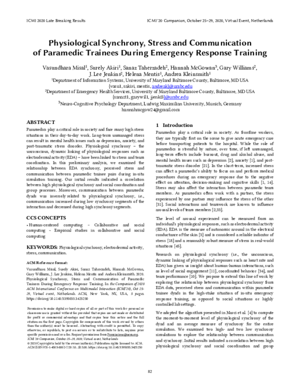 (PDF) Physiological Synchrony, Stress and Communication of Paramedic ...