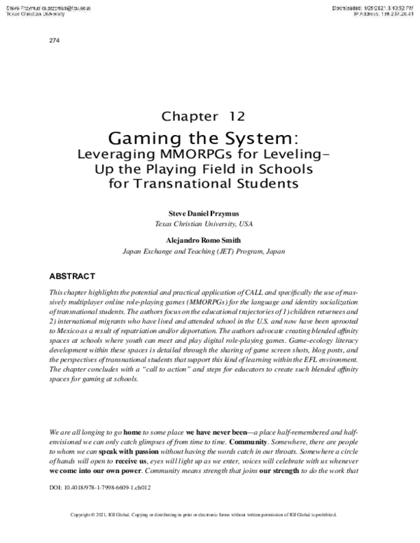 (PDF) Gaming the System: Leveraging MMORPGs for Leveling- Up the ...