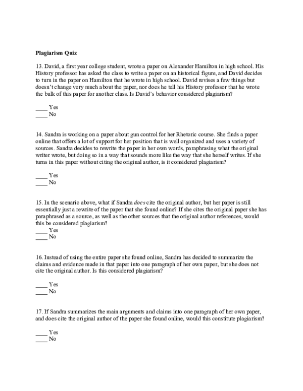 (DOC) Plagiarism Quiz | Laura J Ping - Academia.edu