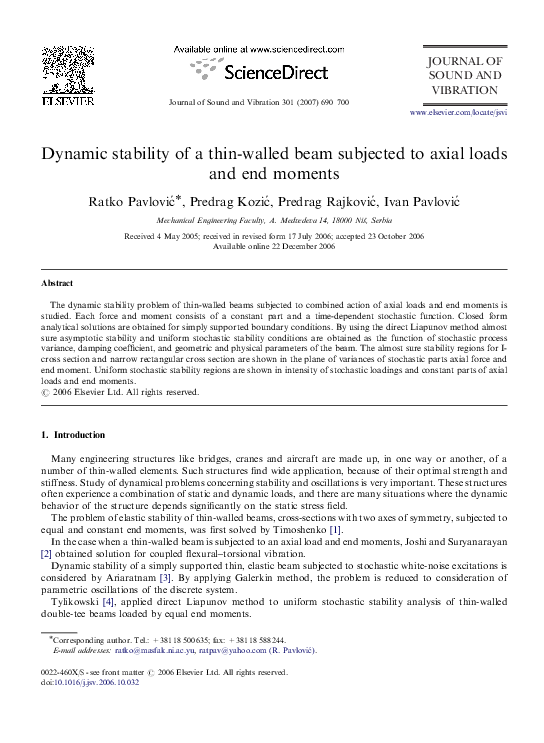 (PDF) Dynamic stability of a thin-walled beam subjected to axial loads and end moments