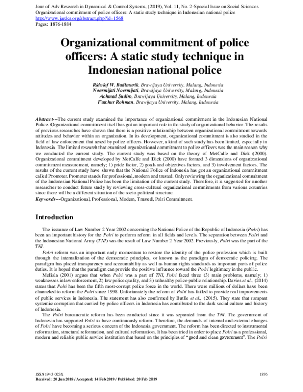 (PDF) Organizational commitment of police officers: A static study ...