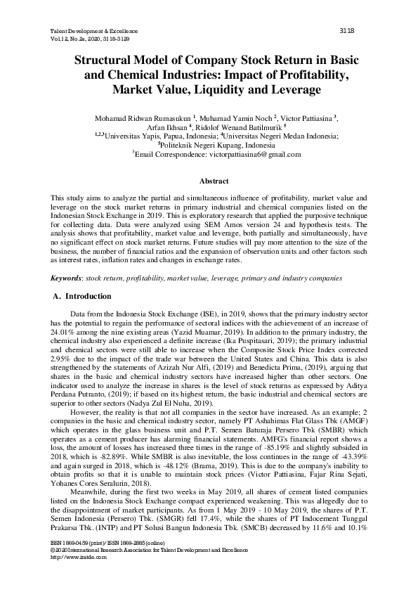 (PDF) Structural Model of Company Stock Return in Basic and Chemical ...
