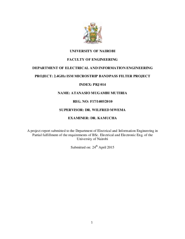 (PDF) 2.4GHz ISM Microstrip Bandpass Filter | Atanasio Mugambi ...