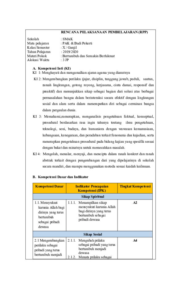 (DOC) RPP PAK kelas X KD