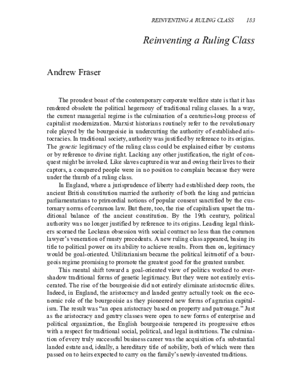 (PDF) Reinventing a Ruling Class | Andrew Fraser - Academia.edu